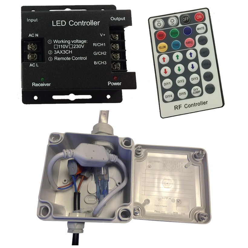 Boite de raccordement, contrôleur et télécommande pour ruban RGB - SICOM